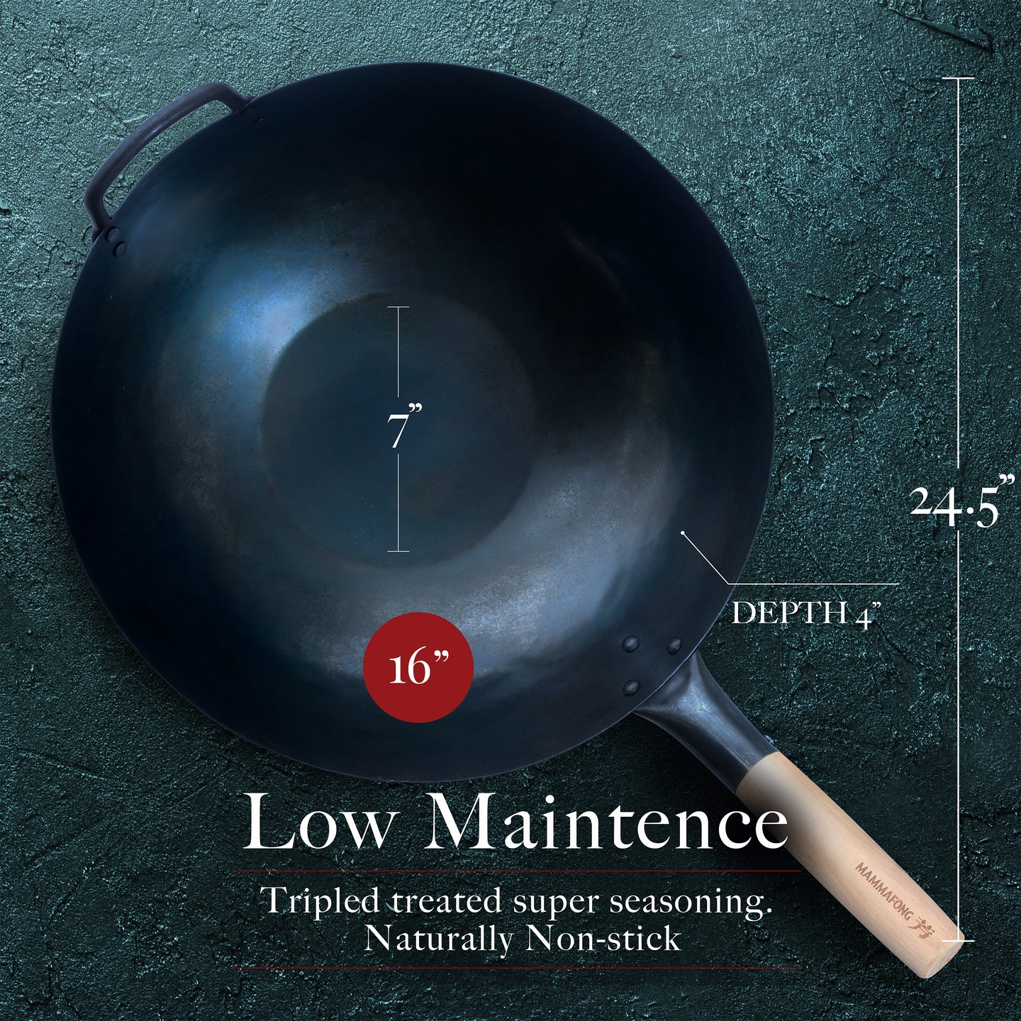 Pre-Seasoned Blue Carbon Steel Hand Hammered Flat Bottom Pow Wok - 16 ...