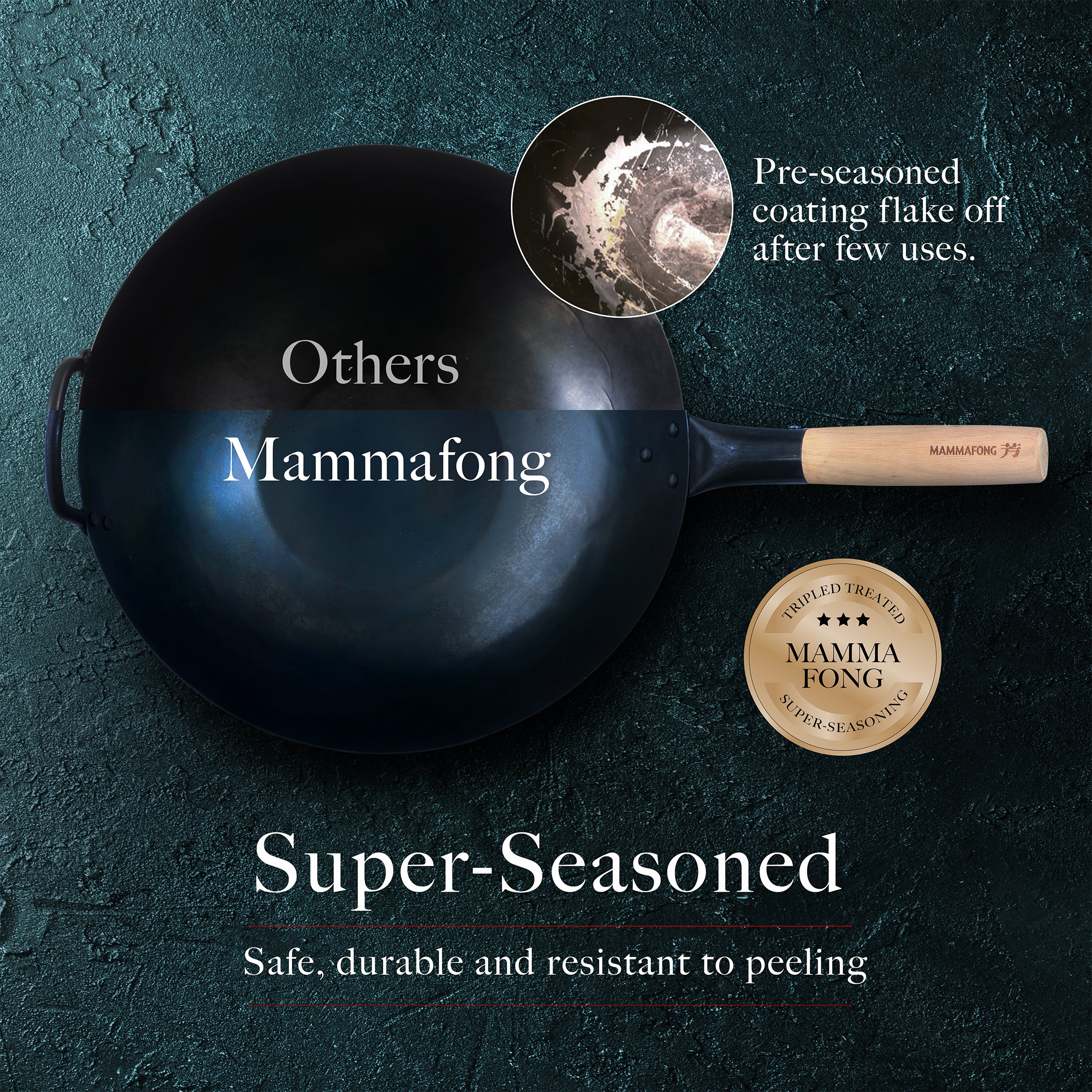 Pre-Seasoned Blue Carbon Steel Hand Hammered Flat Bottom Pow Wok - 16 ...