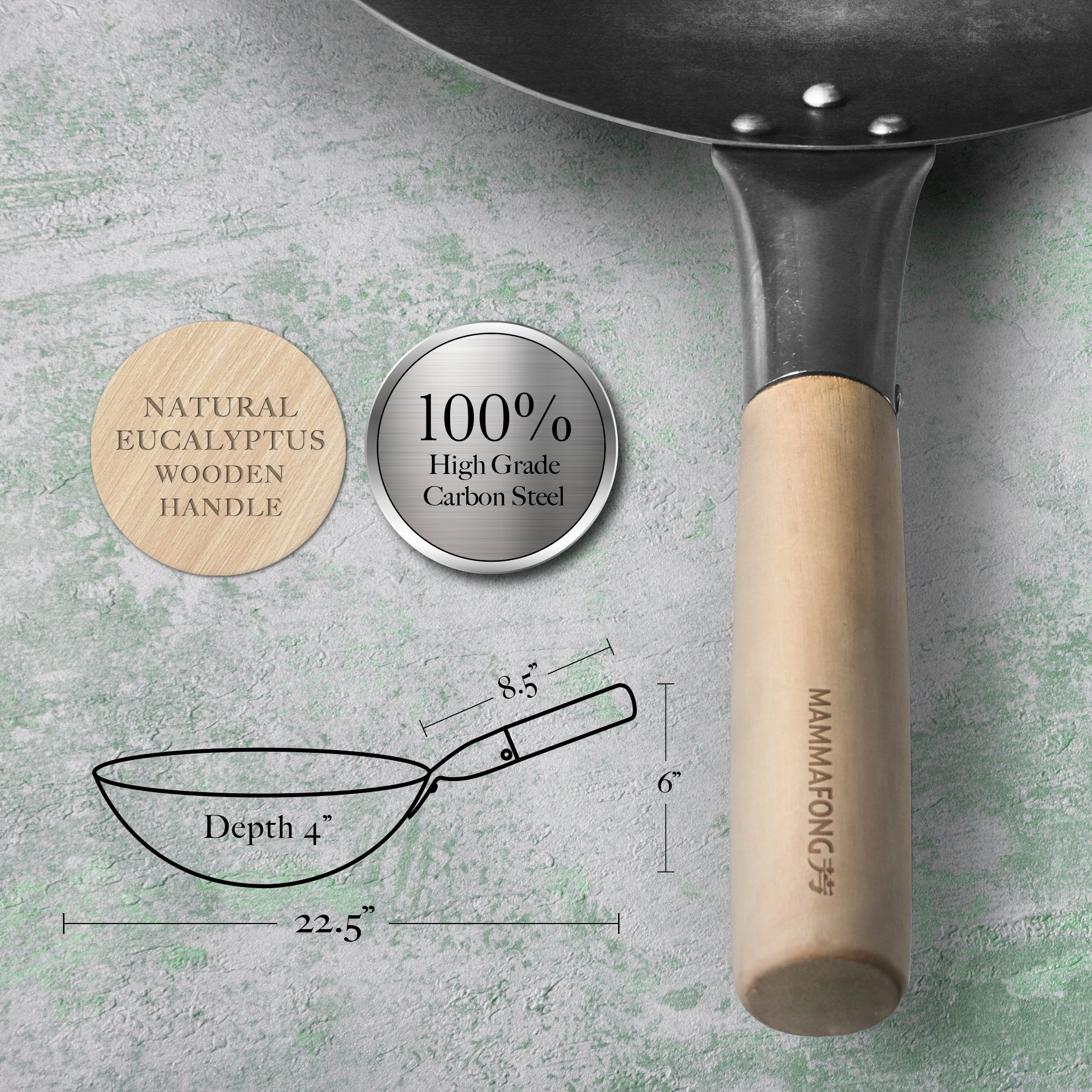 Authentic Hand Hammered Small Wok, 12" Carbon Steel Chinese Pow Wok, T ...