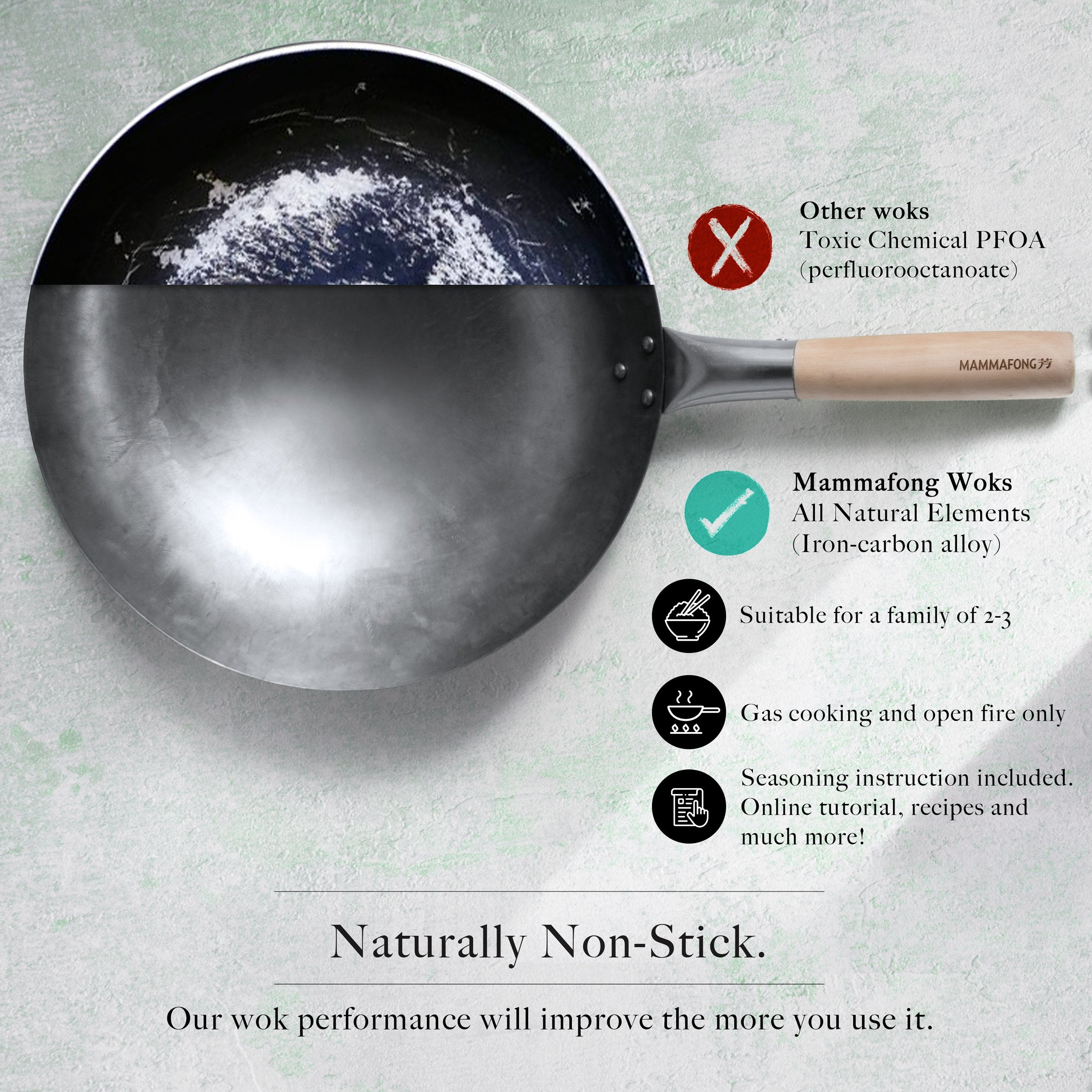 Authentic Hand Hammered Small Wok, 12" Carbon Steel Chinese Pow Wok, T ...